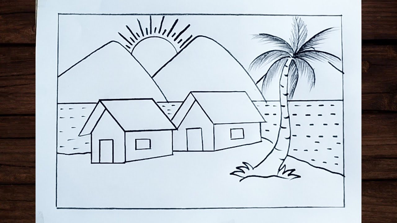 Mountain scenery drawing for kids/ landscape drawing easy and beautiful ...