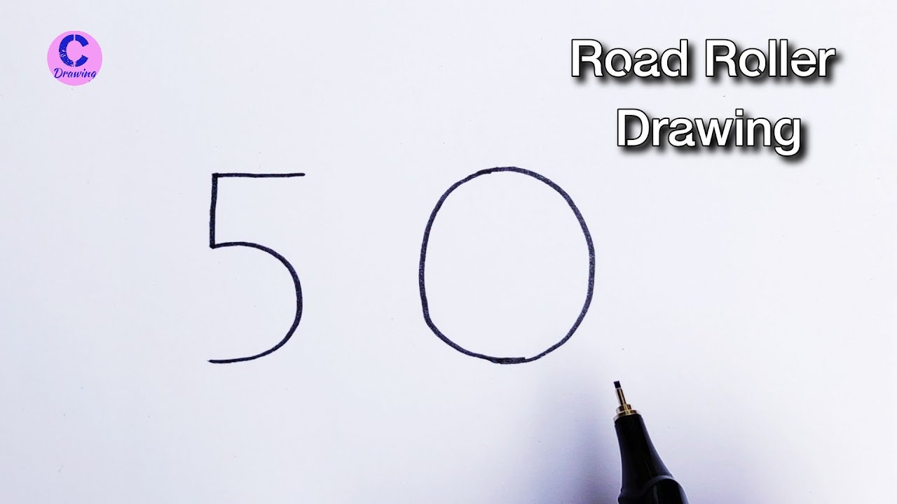 How to draw a road roller from number 50/easy drawing step by step ...