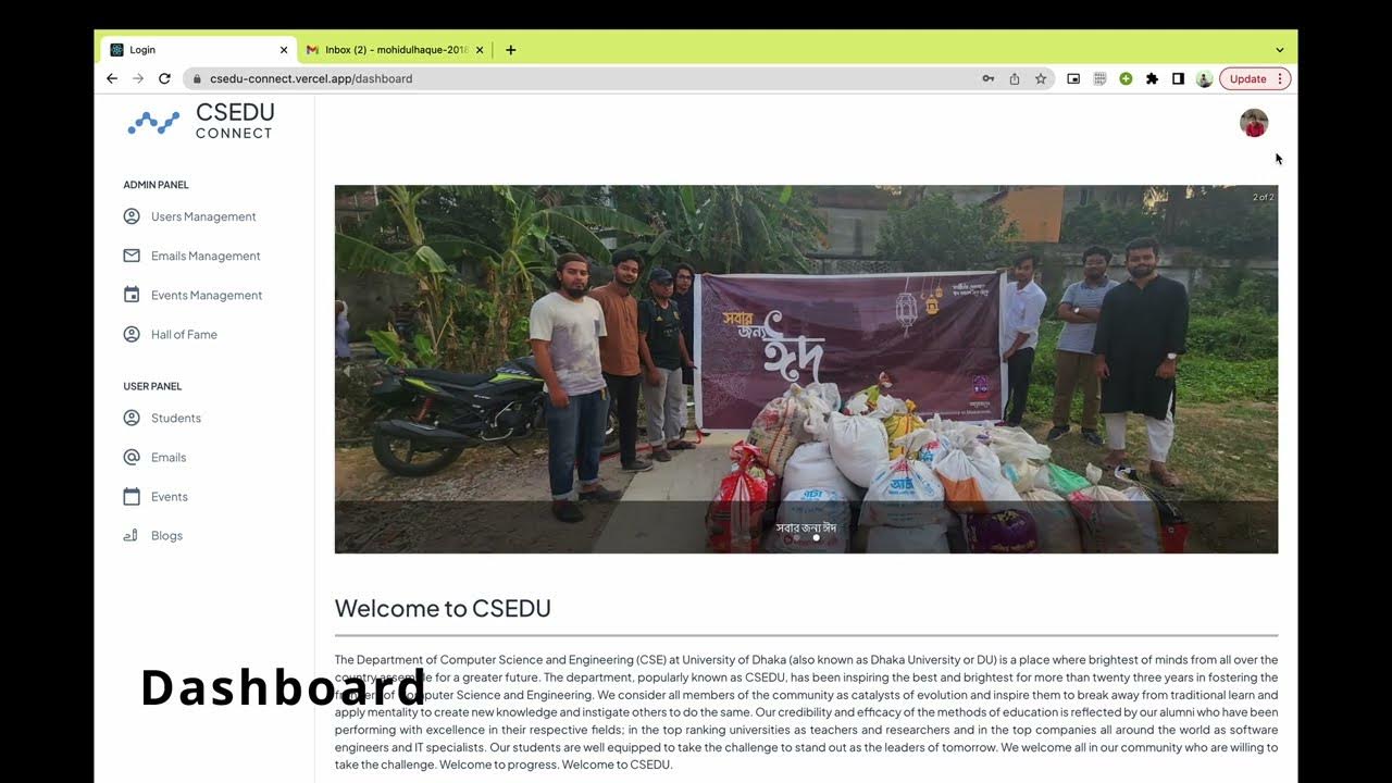 IP Lab Project | CSEDU Connect Demonstration | Django Backend | React Frontend - YouTube