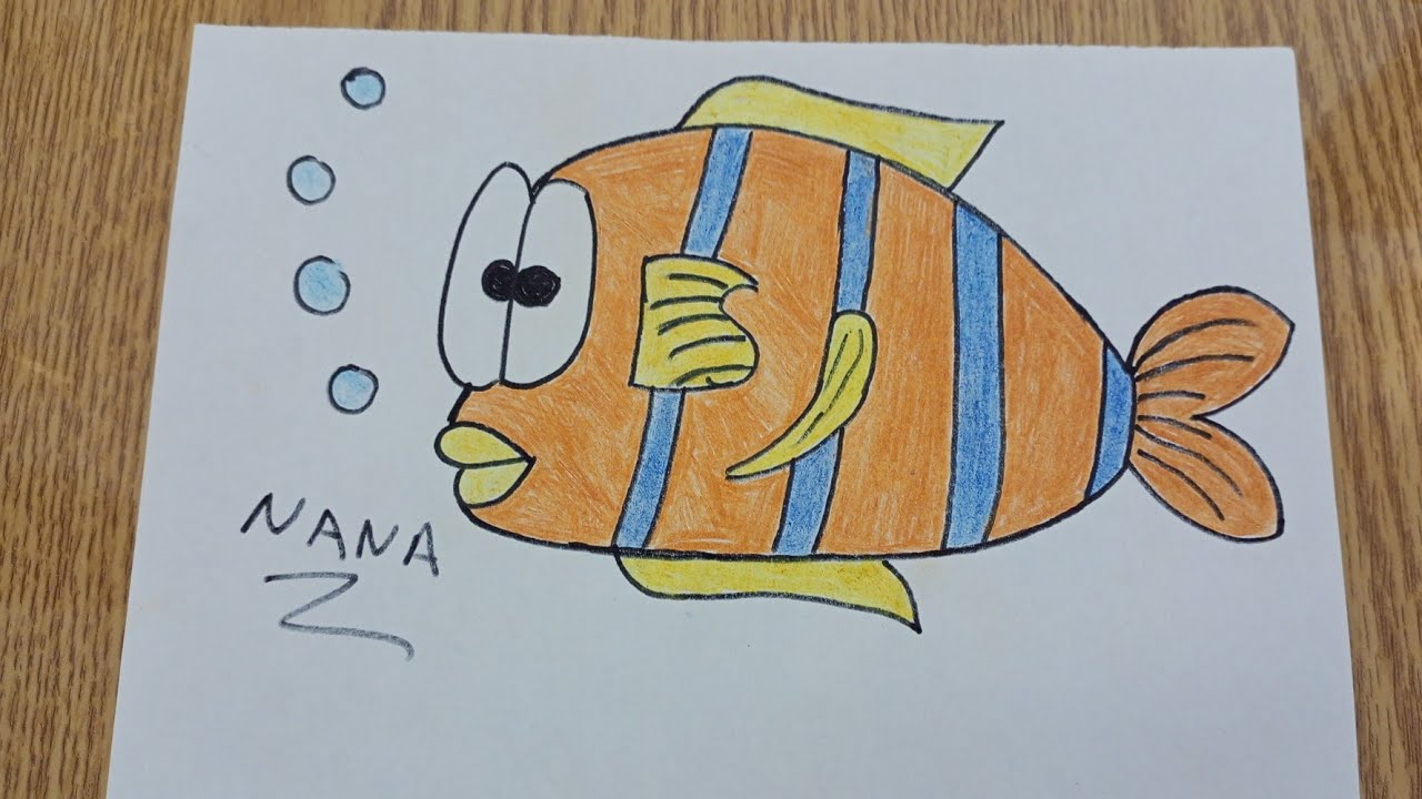 How to draw a cute fish using the word"fish"/Fish drawing/تعلم كيف ترسم ...