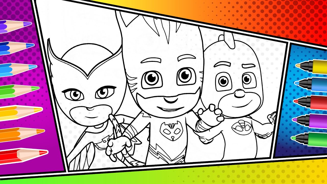 Coloring PJ Masks Catboy, Owlette and Gekko | Coloring Page with ...