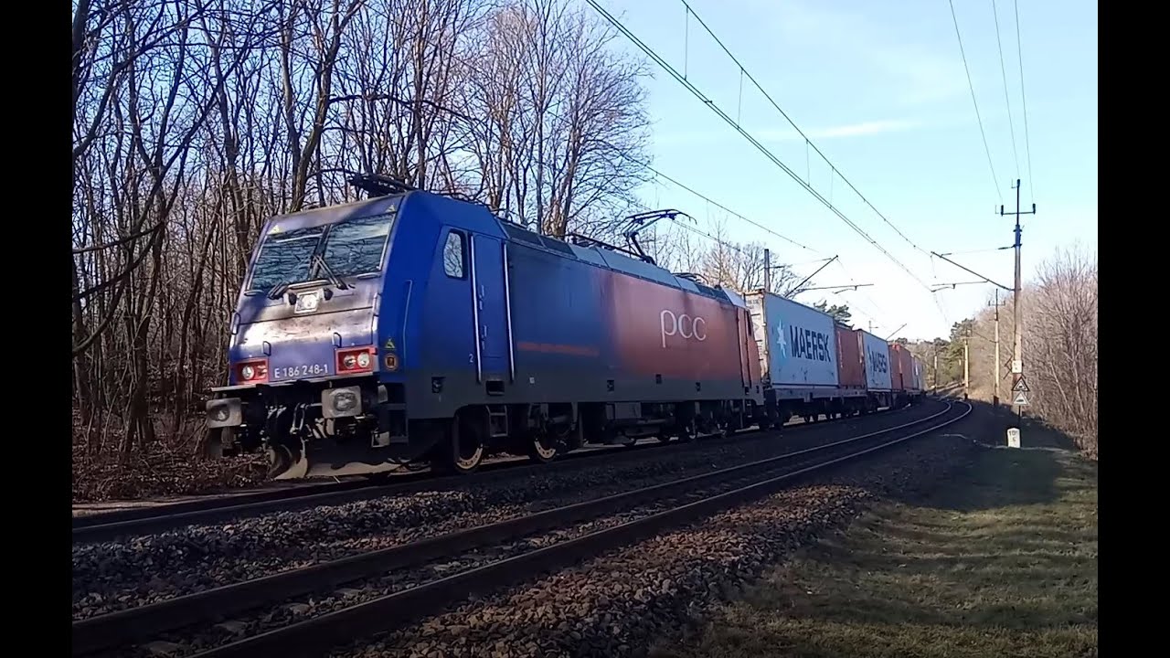 Pociąg towarowy prowadzony lokomotywą Bombardier Traxx E186 - 248 - YouTube