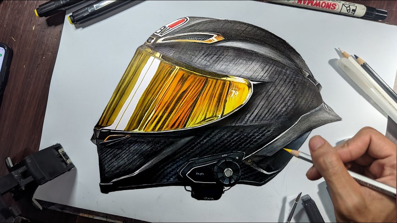 Drawing Agv Pista Gpr 70th Anniversary Helmet + Sena 30K - Timelapse ...