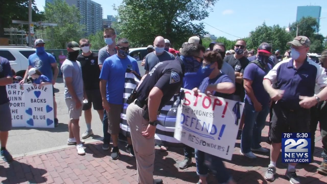 'Back the Blue' rally clashes with Native American protesters - YouTube