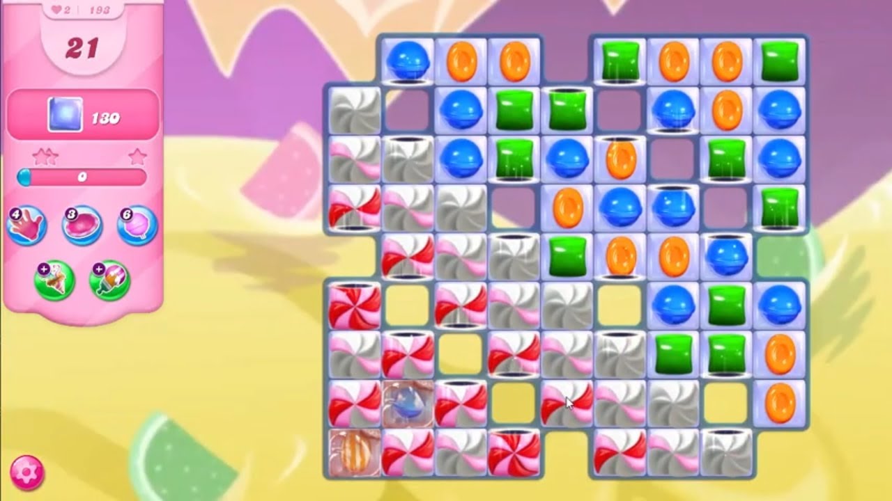 Candy Crush Saga LEVEL 193 NO BOOSTERS (new version) 21 MOVES - YouTube