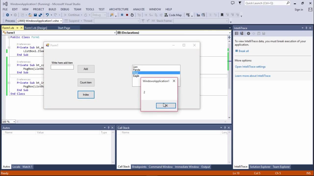 Listbox for add, count, remove, index and insert Visual Basic (Vb.net) - YouTube