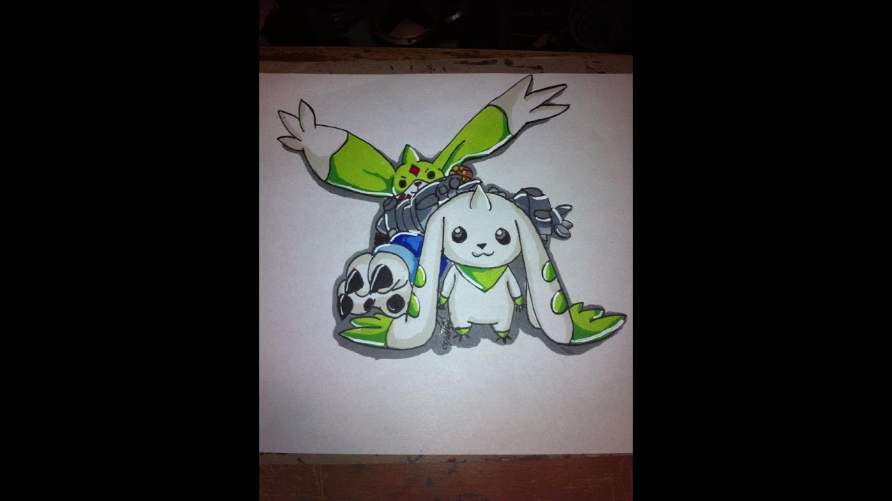 Copic Marker Speed Coloring Terriermon Digimon - YouTube