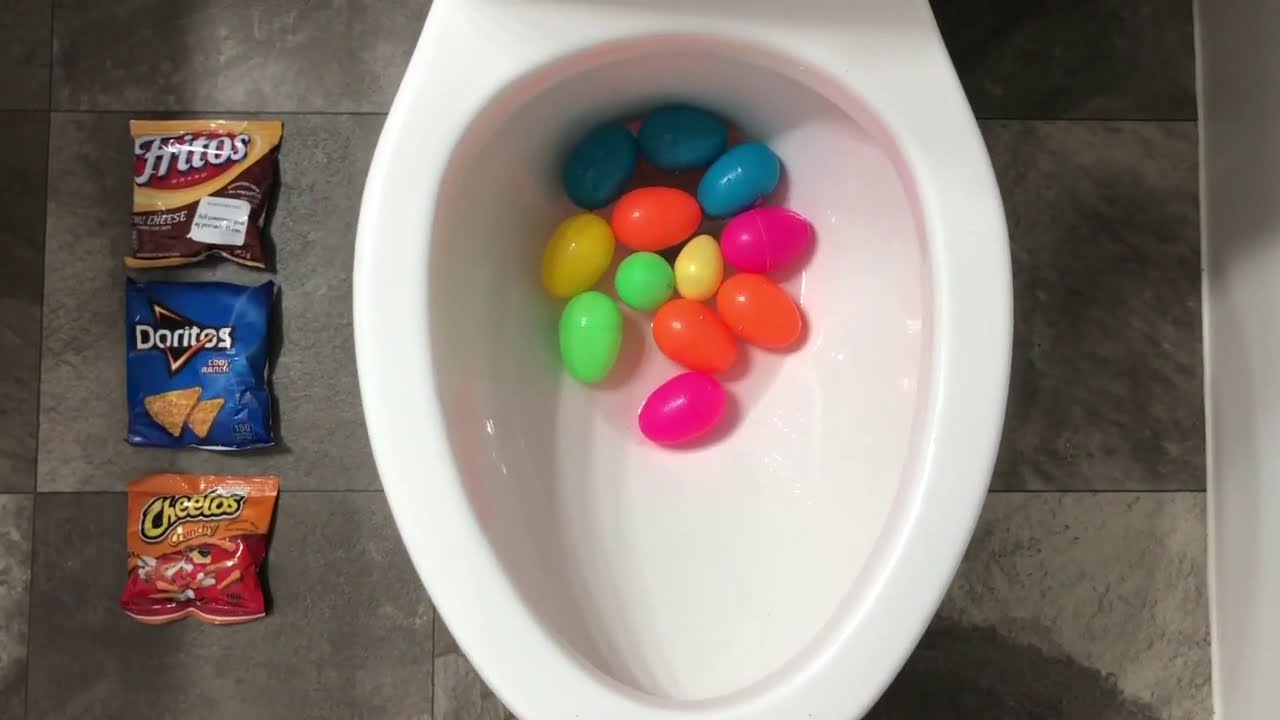 Will it Flush? - Rainbow Surprise Eggs, Fritos, Doritos, Cheetos - YouTube