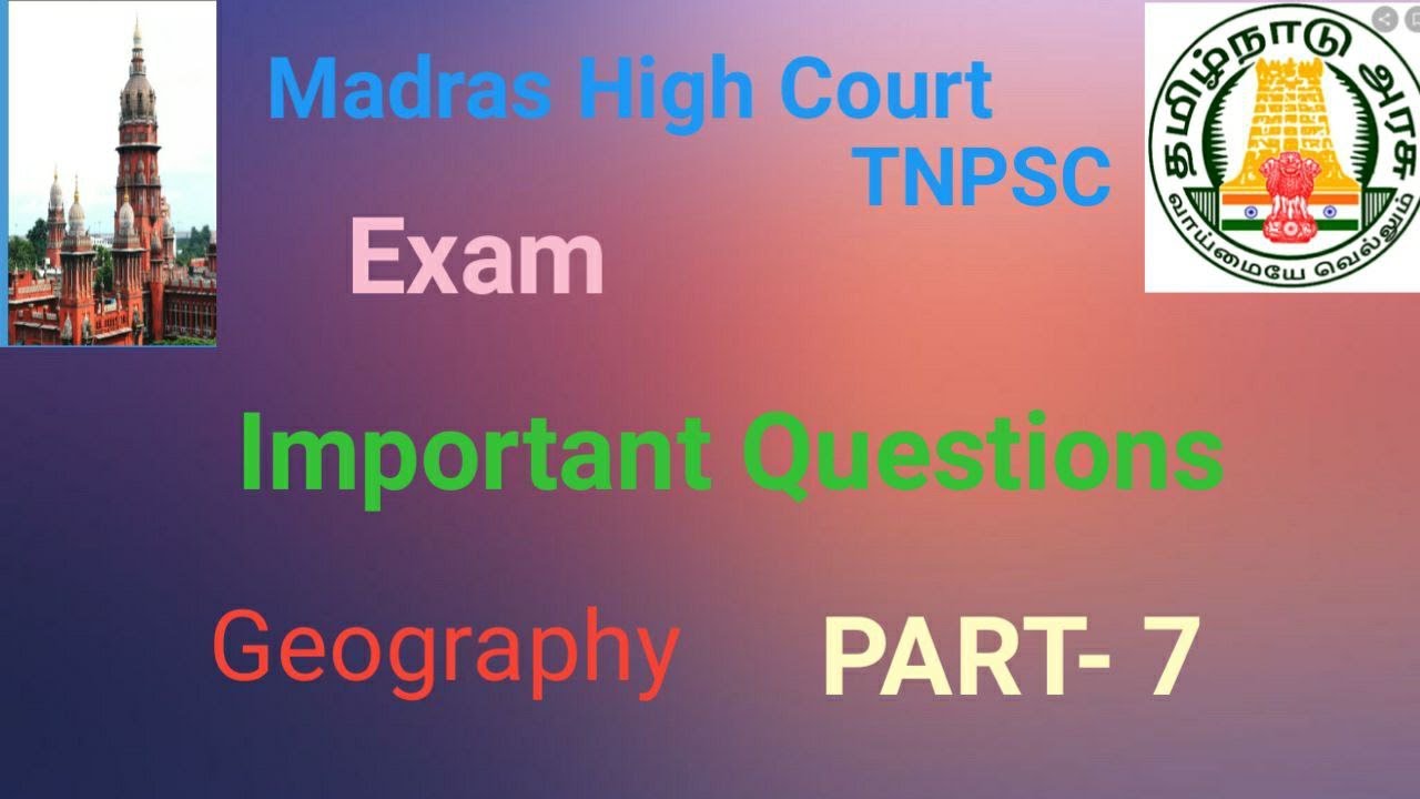 Madras high court/ TNPSC/ Exam Geography box important questions PART-7 - YouTube