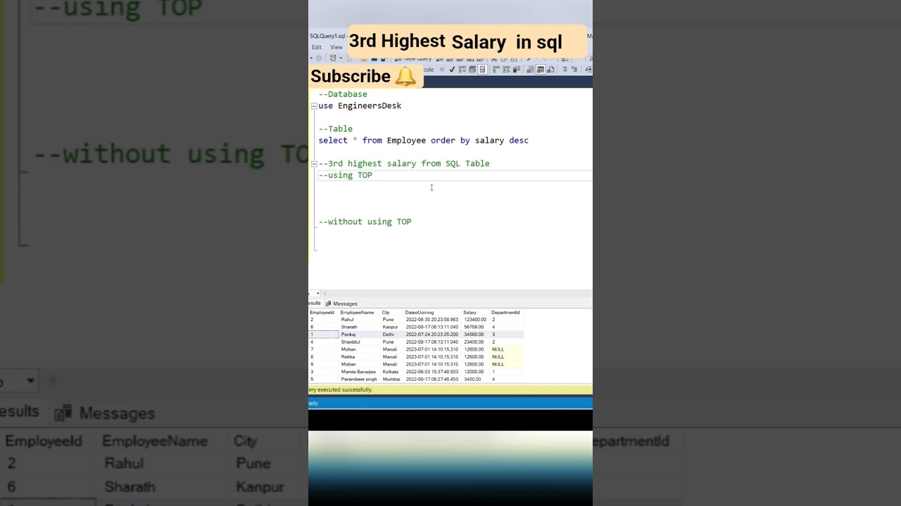 How to find 3rd highest salary in sql #sql #shorts #youtubeshorts # ...