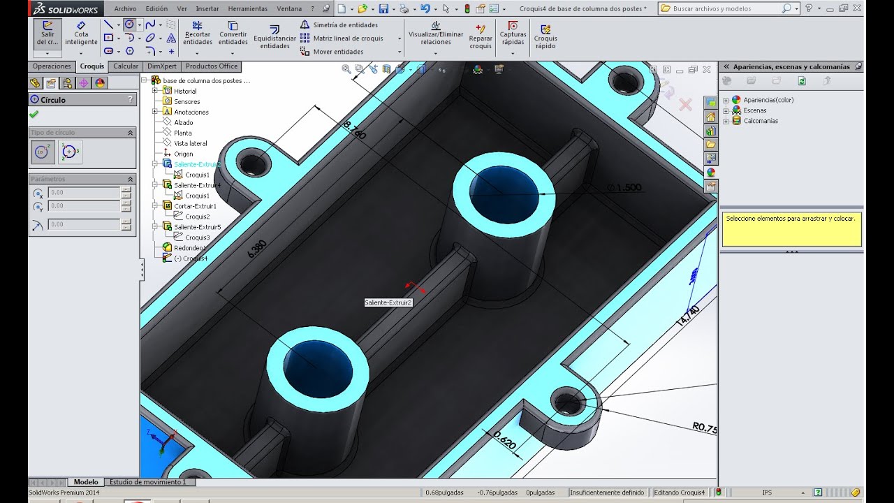 Base de columna con dos postes en Solidworks 2014 - YouTube