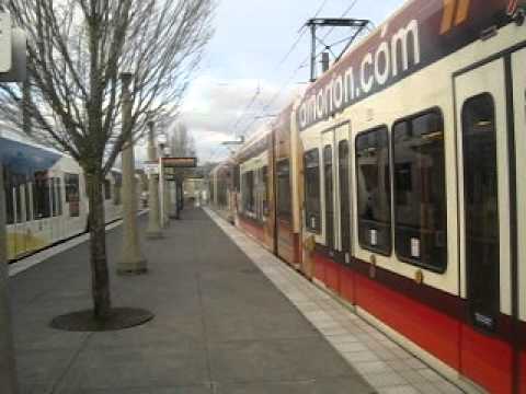 Portland MAX Red Line arriving at Beaverton TC and Blue Line to Gresham ...
