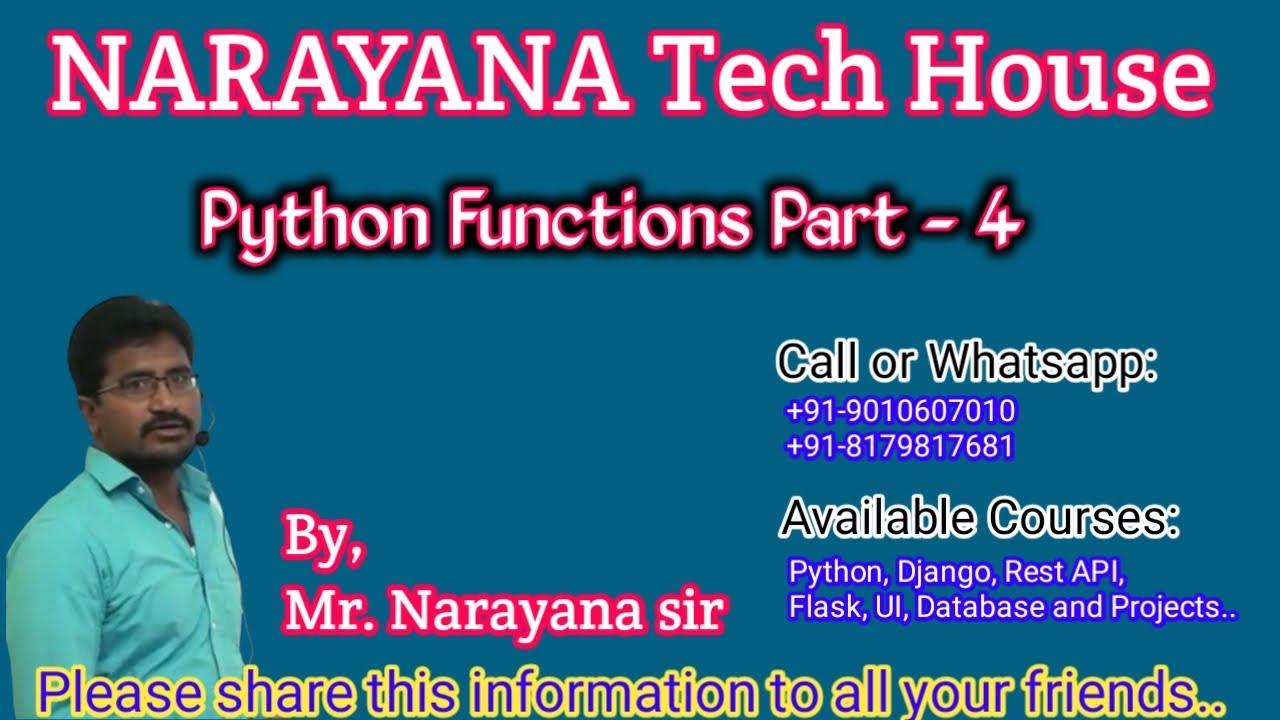 Python Functions Part4 || Narayana Sir || NARAYANA Tech House || +91-9010607010 - YouTube