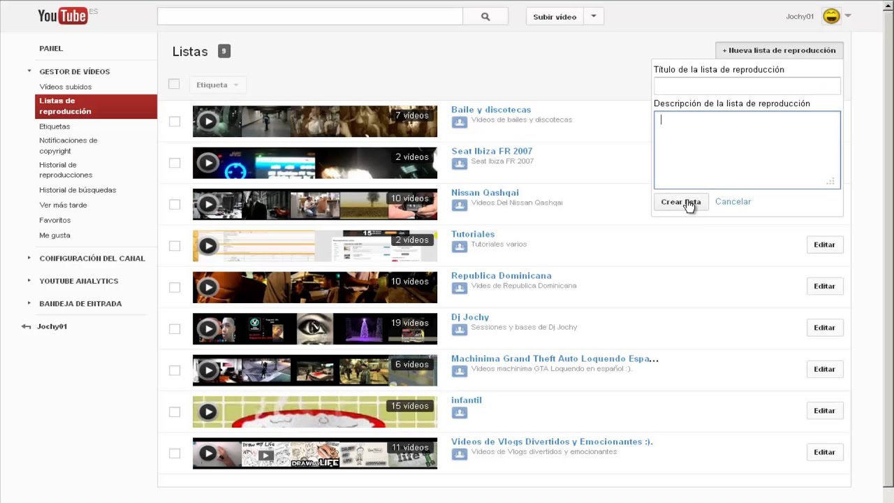 Como crear lista de reproduccion en youtube 2013/2014/2015 (canal único ...