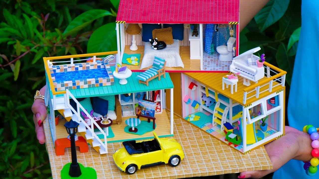 3 DIY Miniature Doll House Container Rooms - YouTube
