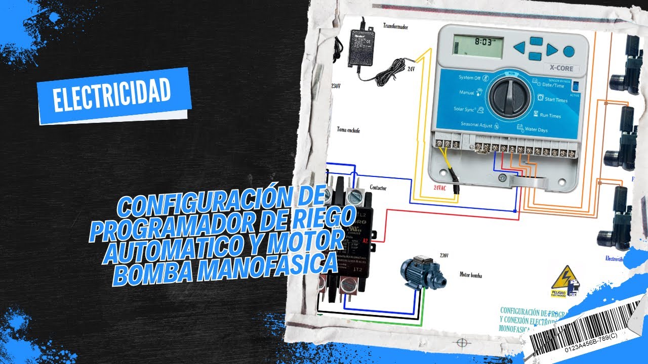 Configuración de programador de riego automático y motor bomba ...