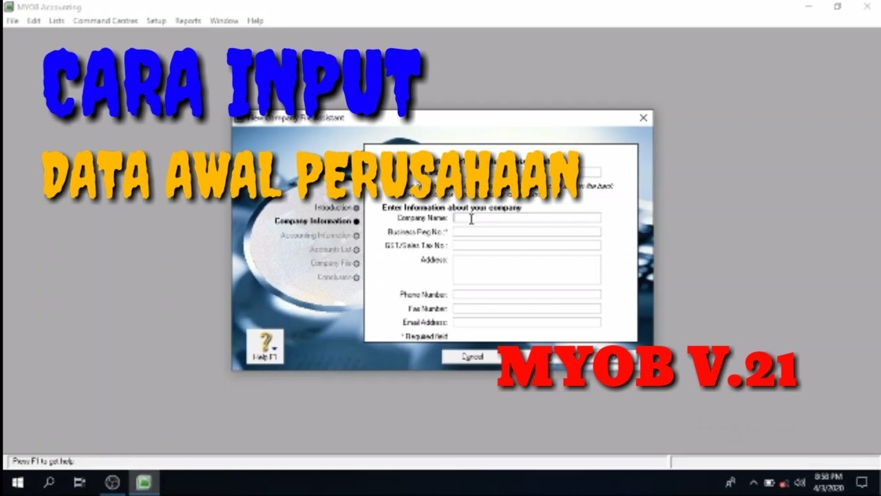 Pengisian data awal perusahaan ||Tutorial Myob v.21 Part 1 - YouTube