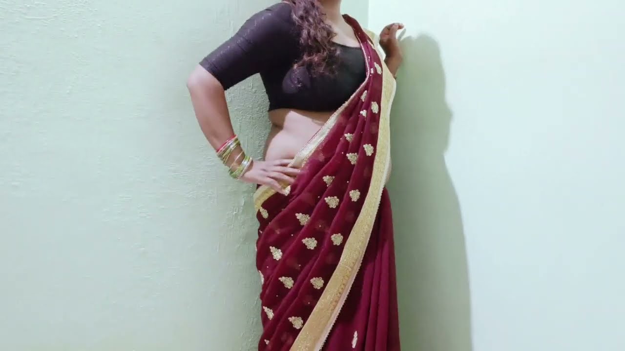 low waist style embroidery saree how to wear || embroidery saree ...