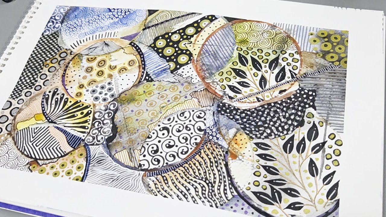 Zentangle on Watercolor | Relaxing Abstract Art by Hu Art - YouTube