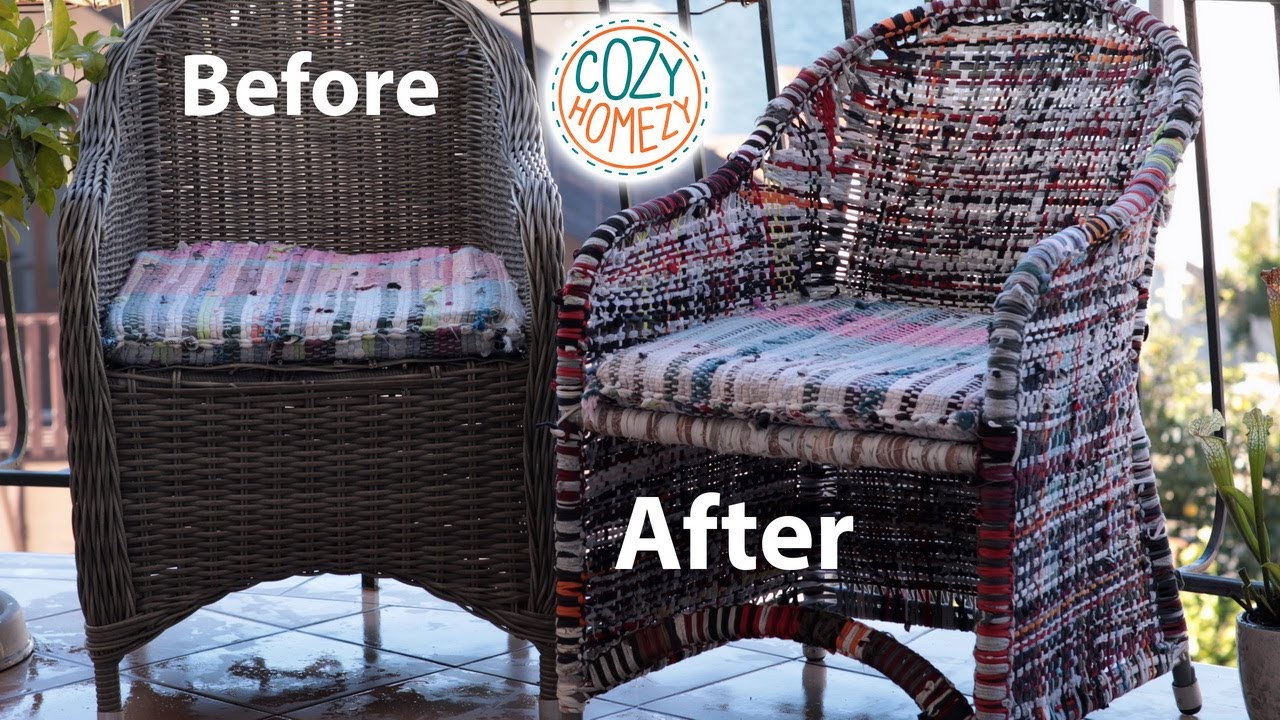 DIY Armchair Woven by Rag Rug Technique - Unbelievable Repair of Wicker ...