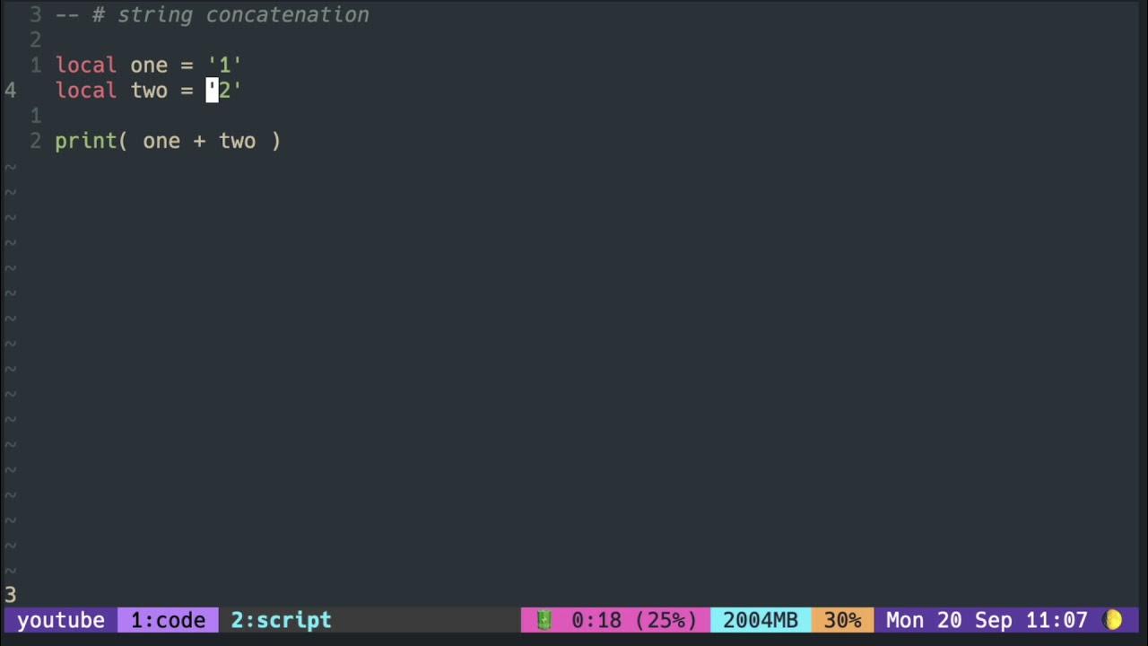 Lua Tutorial with Neovim: String ( concatenation ) - YouTube