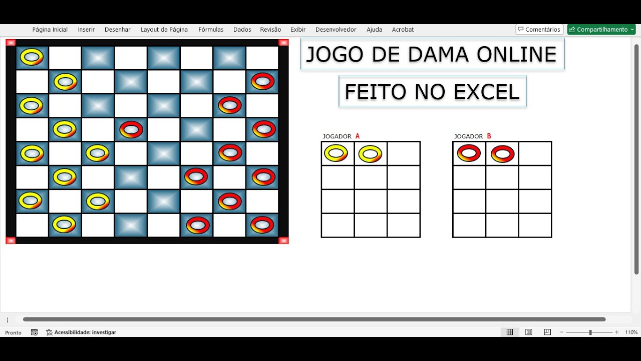[EXCEL] SEM VBA - CRIANDO JOGO DE DAMA ONLINE - PASSO A PASSO - YouTube