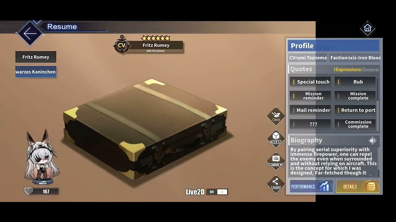 Azur Lane: New KMS Fritz Rumey L2D Skin Talk & Move (Schwarzes Kanichen ...