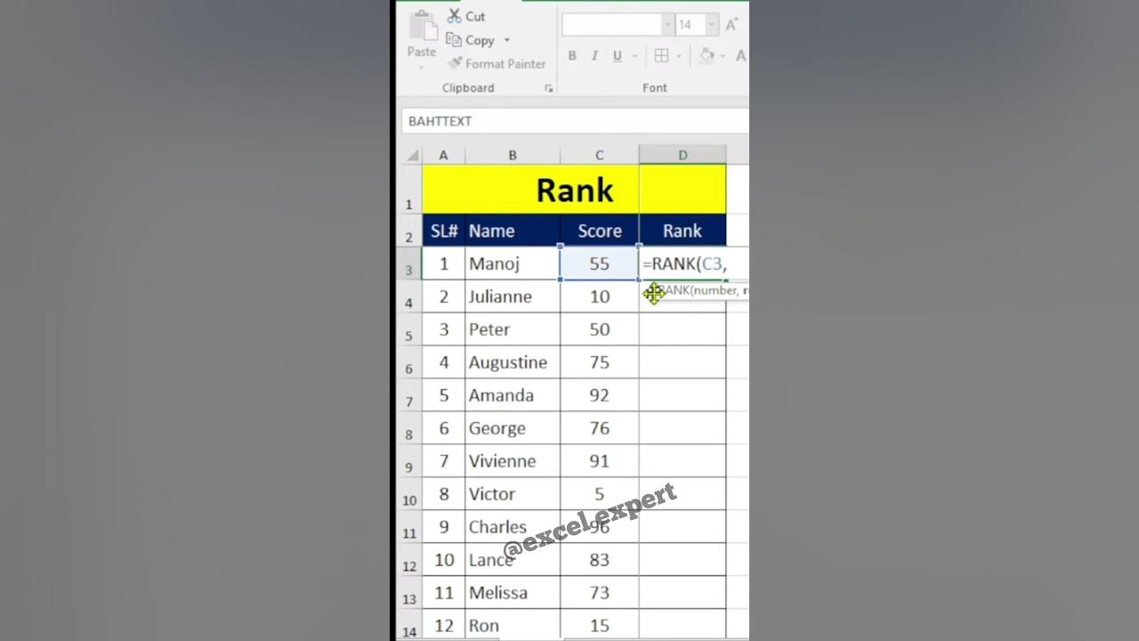 how to use the rank formula in Excel #excel #exceltricks #exceltips #microsofttips # ...