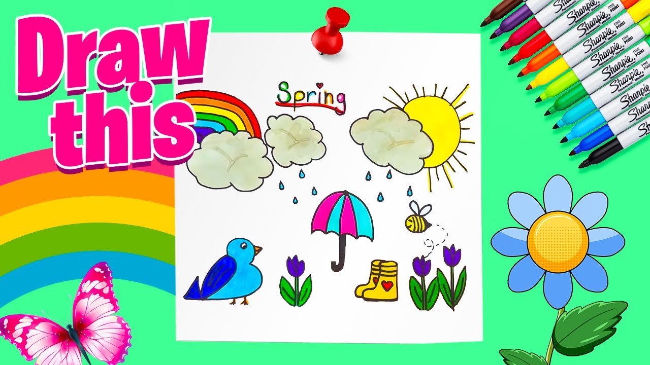 Spring Things: Easy Drawing Tutorial For Kids - YouTube