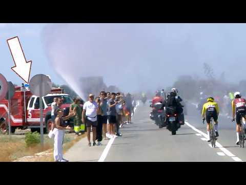 Fire Brigade Hoses Down Matthew Brennan on Fire | Vuelta a Espana 2026 Stage 17