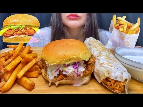 FAST FOOD ASMR MUKBANG | EATING CRISPY CHICKEN BURGER/SANDWICH + FRIES