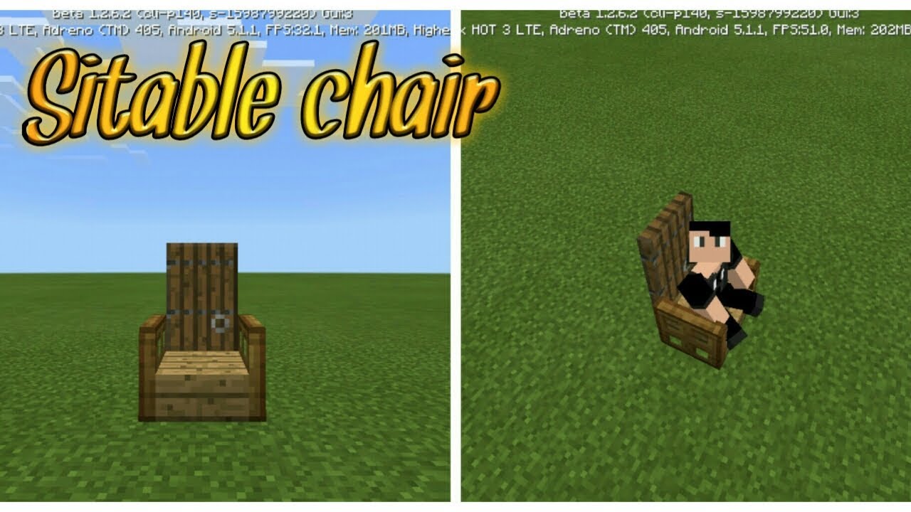 Minecraft PE tutorial : How To Make a Sitable Chair - YouTube