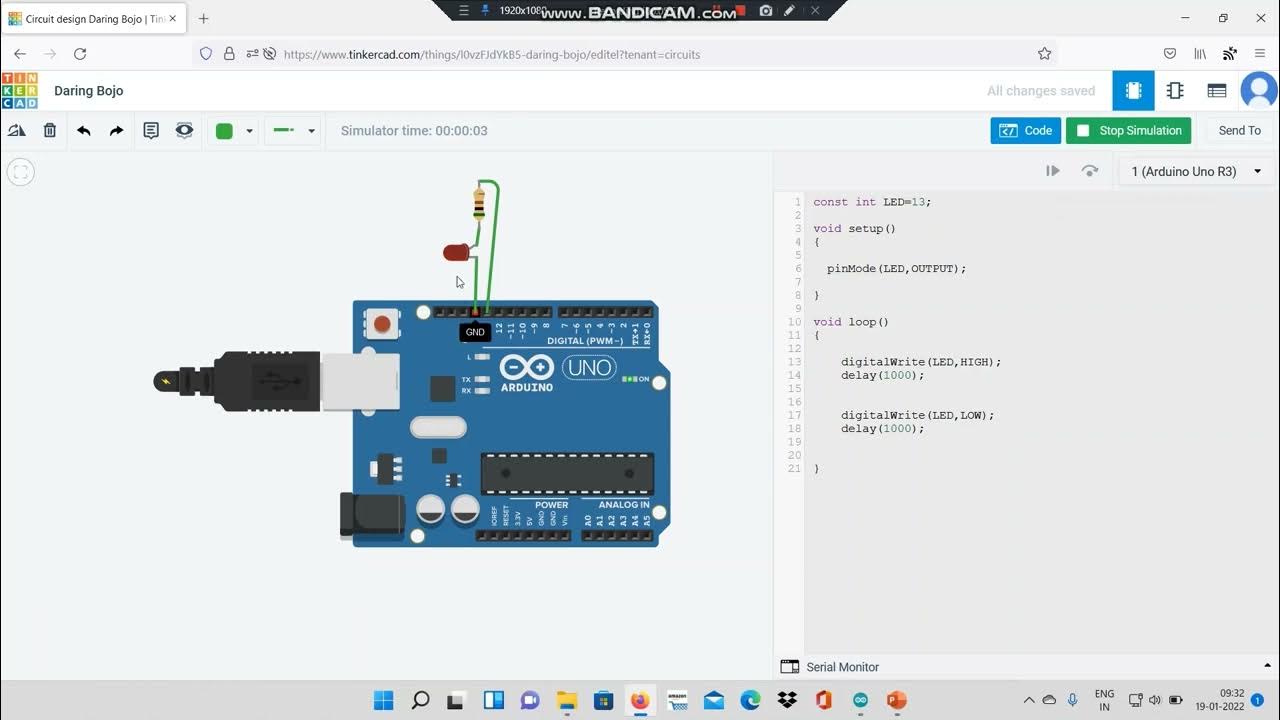 LED BLINKING TUTORIAL Simulating Arduino in TinkerCAD, Use of Variable ...