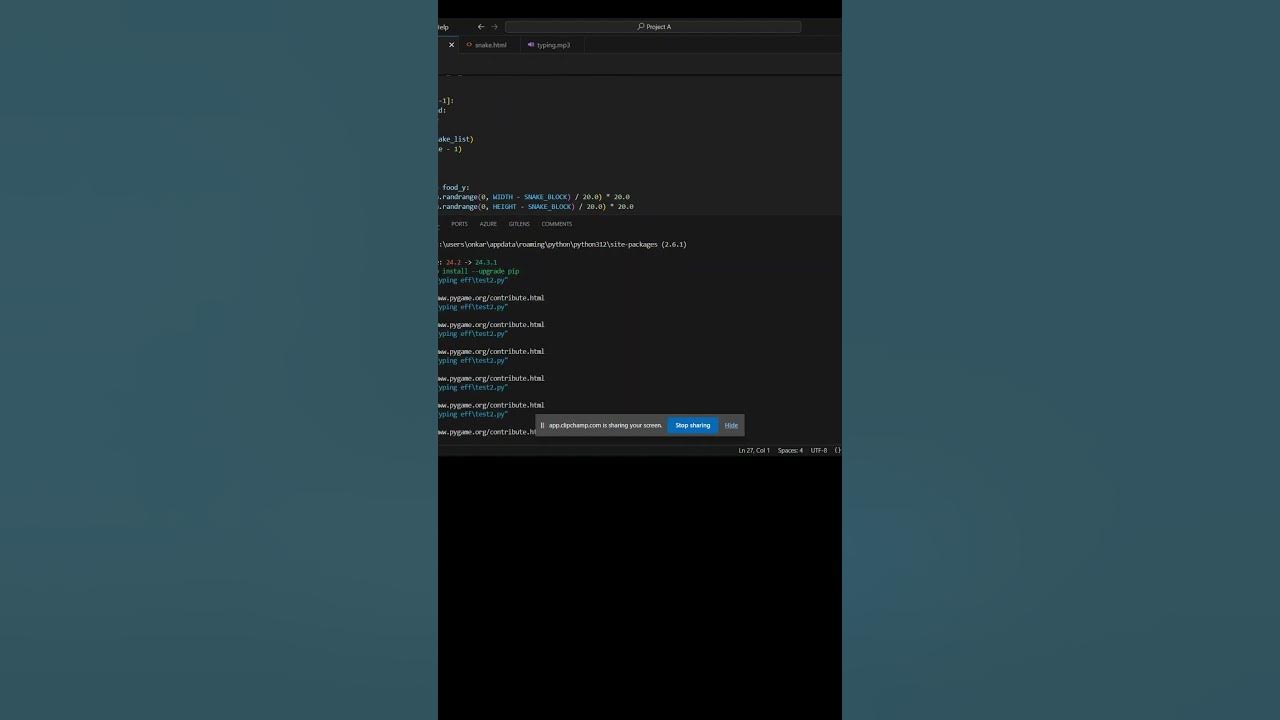 Snake game implemented in Python | pygame - YouTube