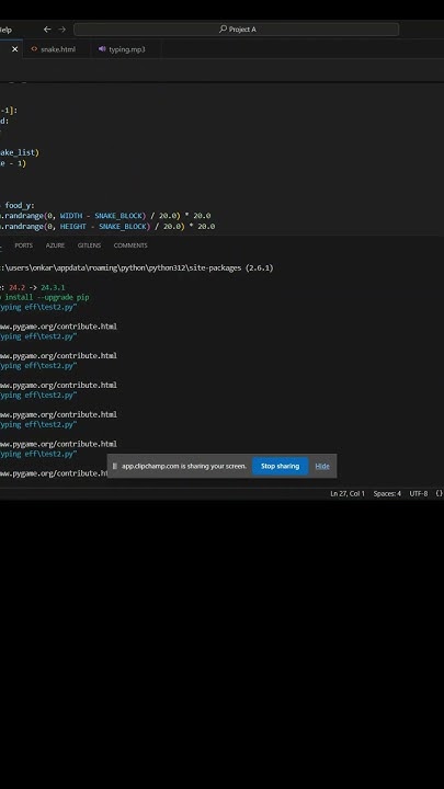 Snake game implemented in Python | pygame - YouTube