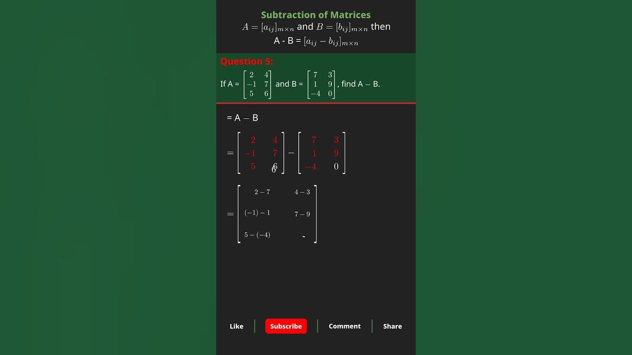 #5 of 5 : Mastering Matrix Subtraction in 26 Seconds! 📊 #subtraction #math #matrixoperation ...