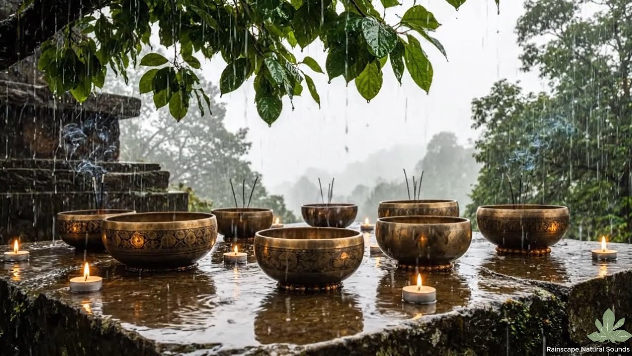 Rain Sounds For Anxiety Relief With Tibetan Singing Bowls - YouTube