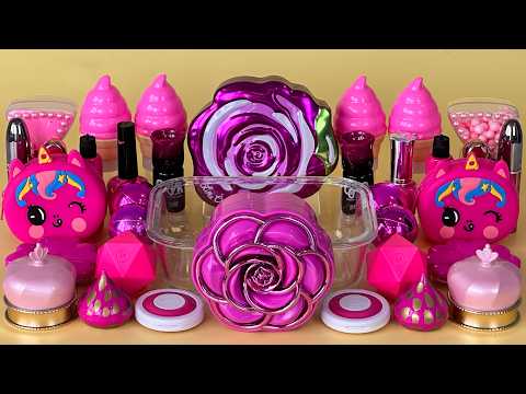 Navy PINK SLIME 🩷 Mixing makeup and glitter into Clear Slime. Satisfying Slime Videos 1080p.