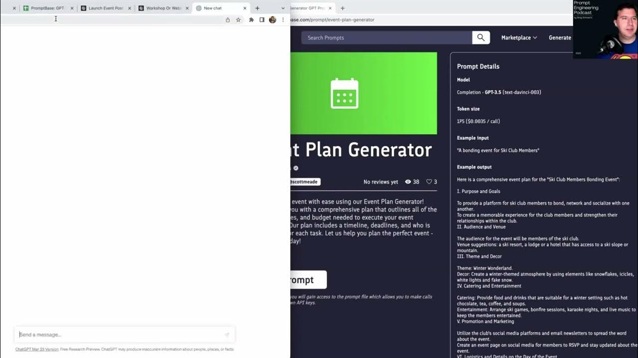 ChatGPT mastermind on prompt engineering: planning events, analysis of prompts selling on ...