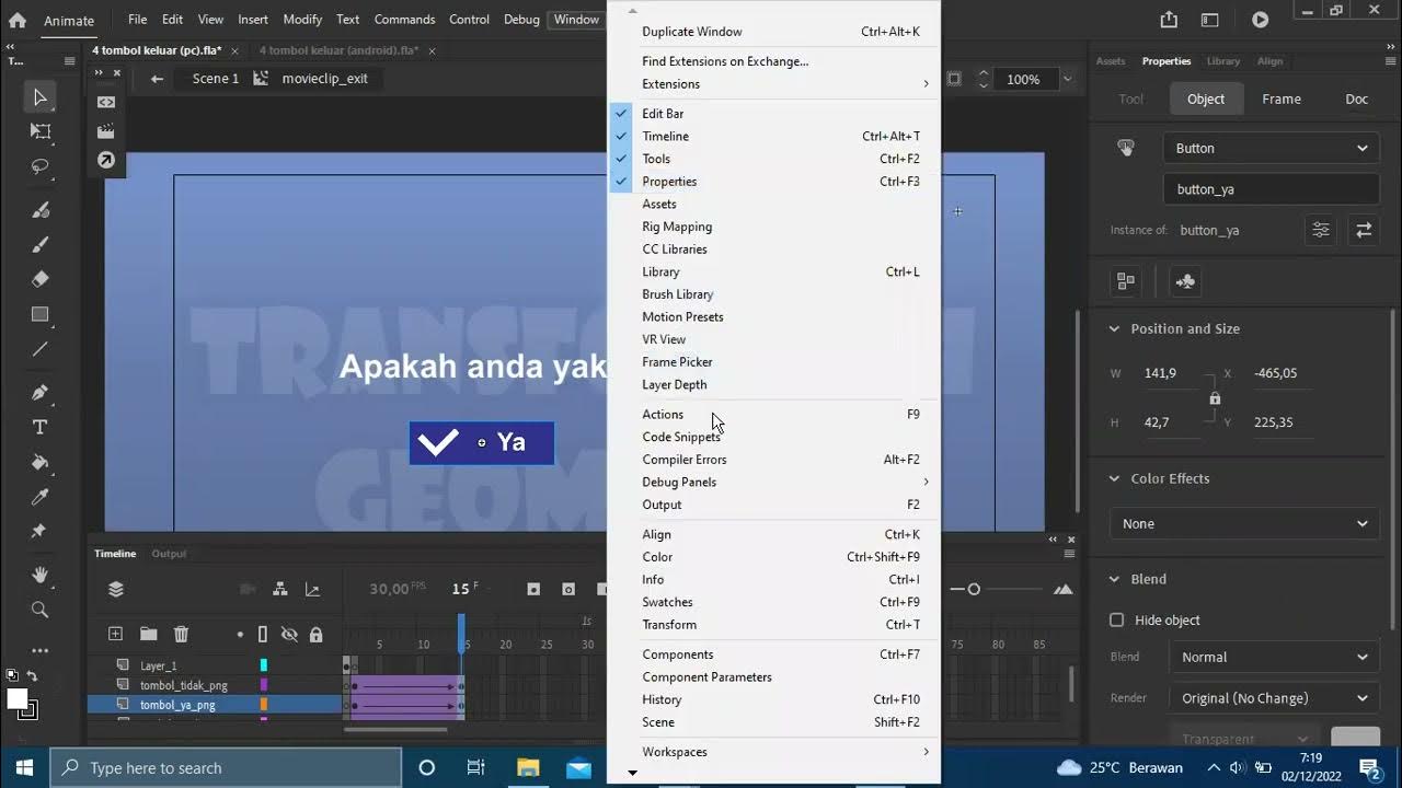Koding Tombol Keluar (aplikasi pembelajaran adobe animate ActionScript 3.0) - YouTube