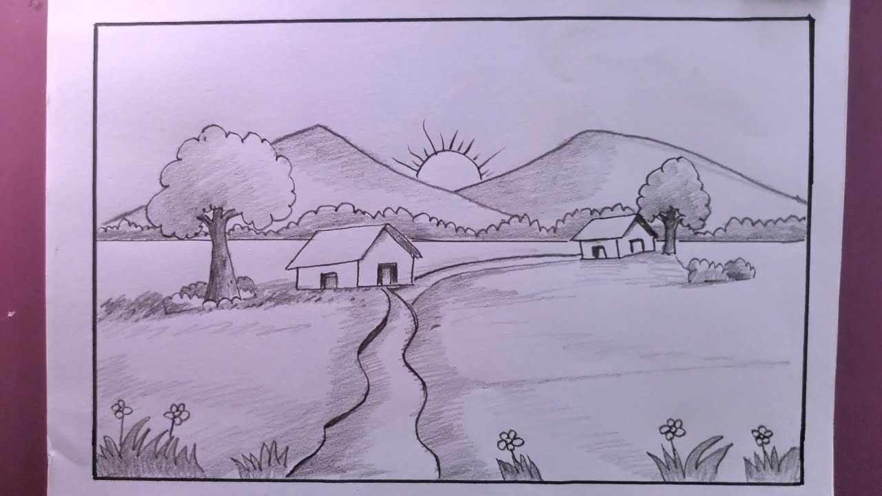 how to draw a beautiful scenery easy/very simple scenery drawing - YouTube