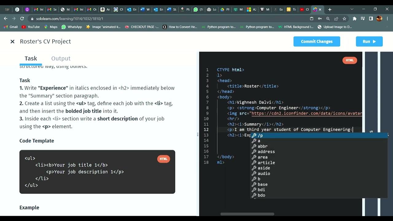 Lists + Code Repo|13.1 + 13.2|HTML Basics|SOLOLEARN Answer - YouTube