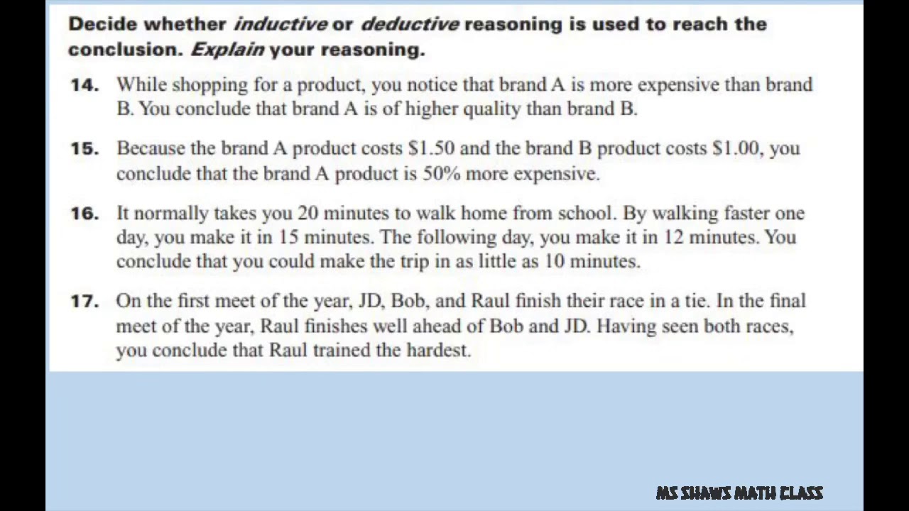 Determine Whether Inductive Or Deductive Reasoning For Statements Determine Whether Inductive Or Deductive Reasoning For Statements