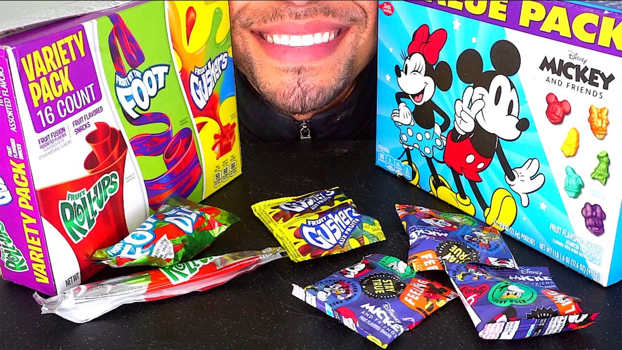 ASMR EATING CANDY MUKBANG JERRY FOOD TREATS PARTY DISNEY FRUIT SNACKS ...