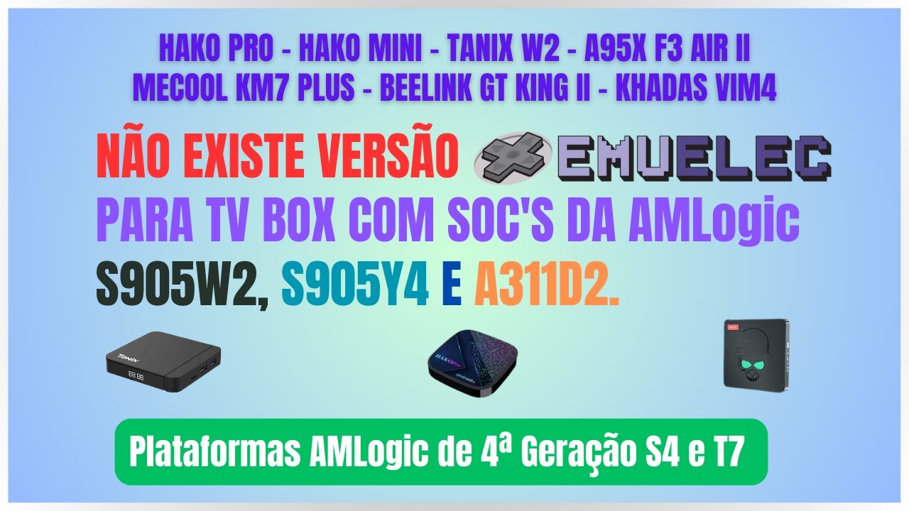 EmuELEC NÃO FUNCIONA em tv box S905Y4 S905W2 A311D2! Hako, Tanix W2 ...