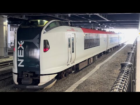 塗装変更入場20本目…【E259系Ne004編成 OM入場回送（塗装変更）】回送電車として残雪残る大宮駅13番線に停車中のE259系ｸﾗNe004編成を観察する動画！（回8895M）2024. ...