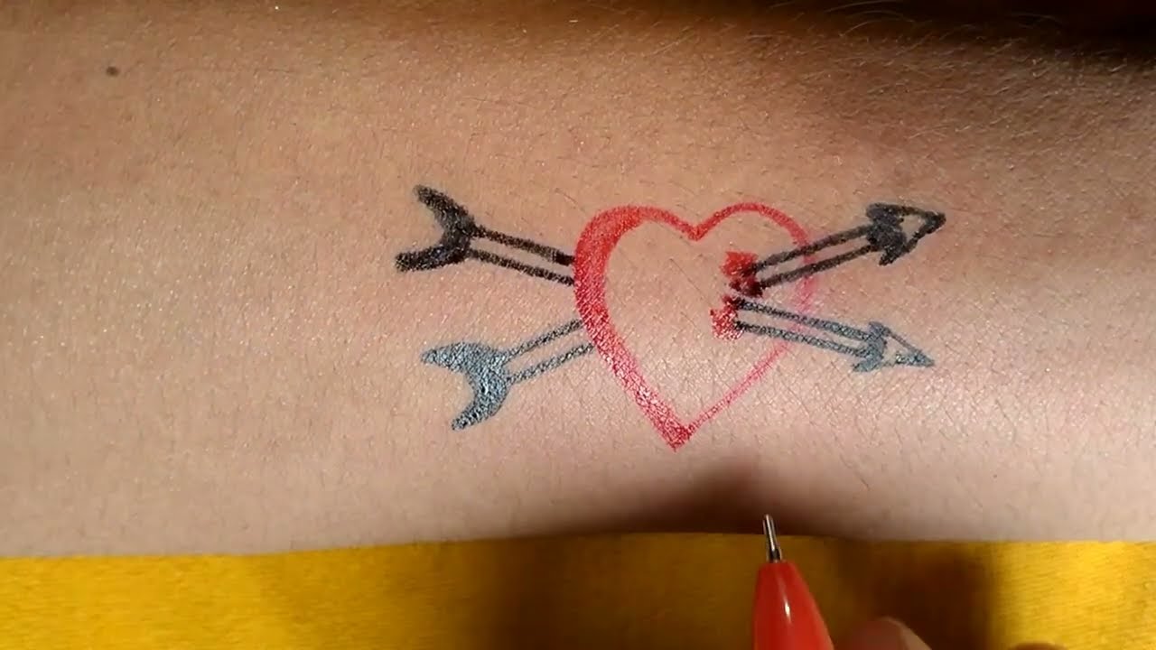 How to draw heart touching Dil tattoo / Dil tattoo banane ka Aasan ...