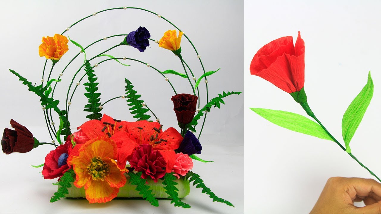 How to make flower bucket using crepe paper | Room Decoration idea ...