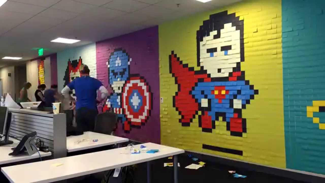 Superhero Post-it Mural Office Decor - YouTube