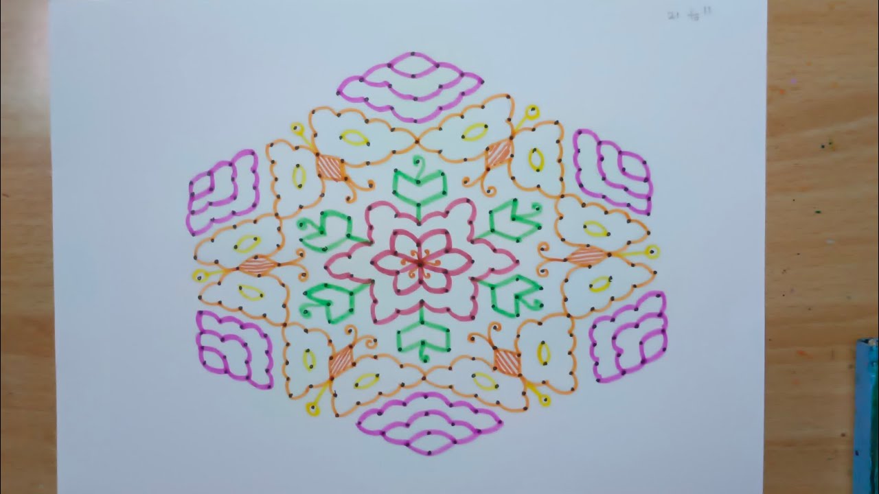 Simple rangoli..(21 * 11 ) dots..big kolam.. easy muggulu..#muggulu # ...